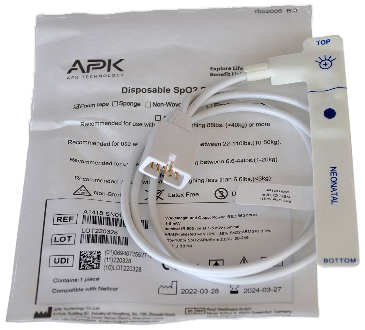 SENZOR SpO2 NEONATAL jemný - 9 pinů | Krásný - zdravotnická technika